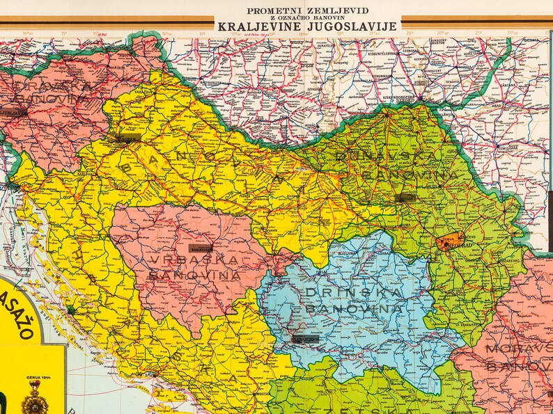 Vintage Map of Kingdom of Yugoslavia Old Yugoslavia Wall - Etsy