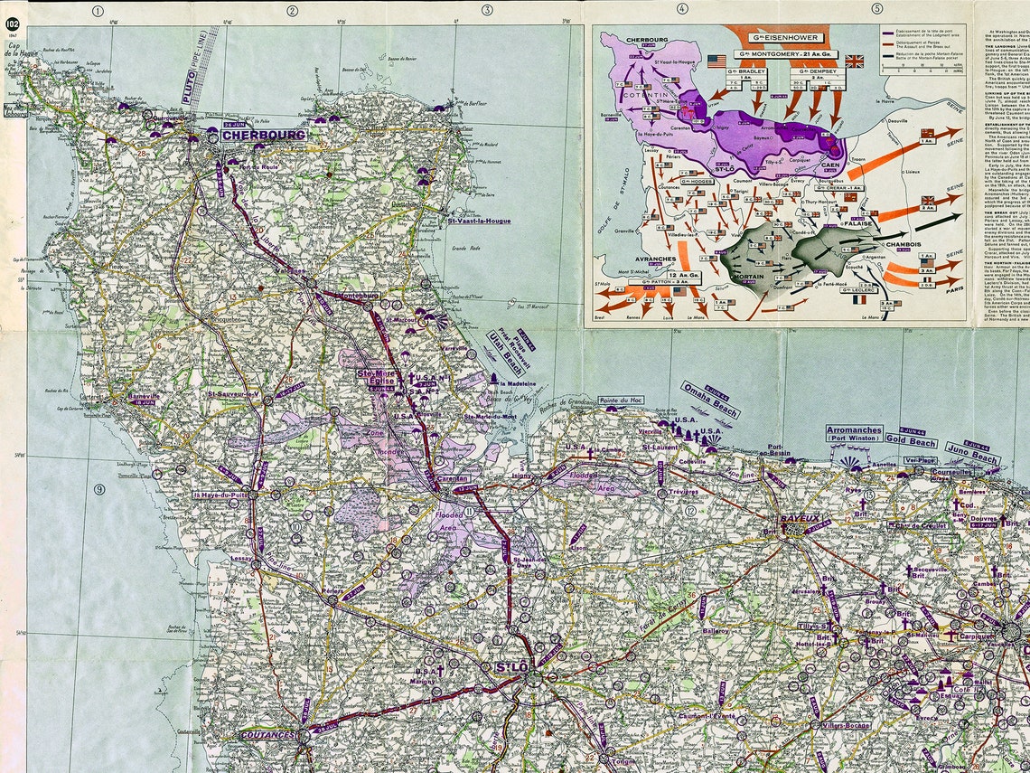 Battle of Normandy June-august 1944 Normandy Map D-day | Etsy