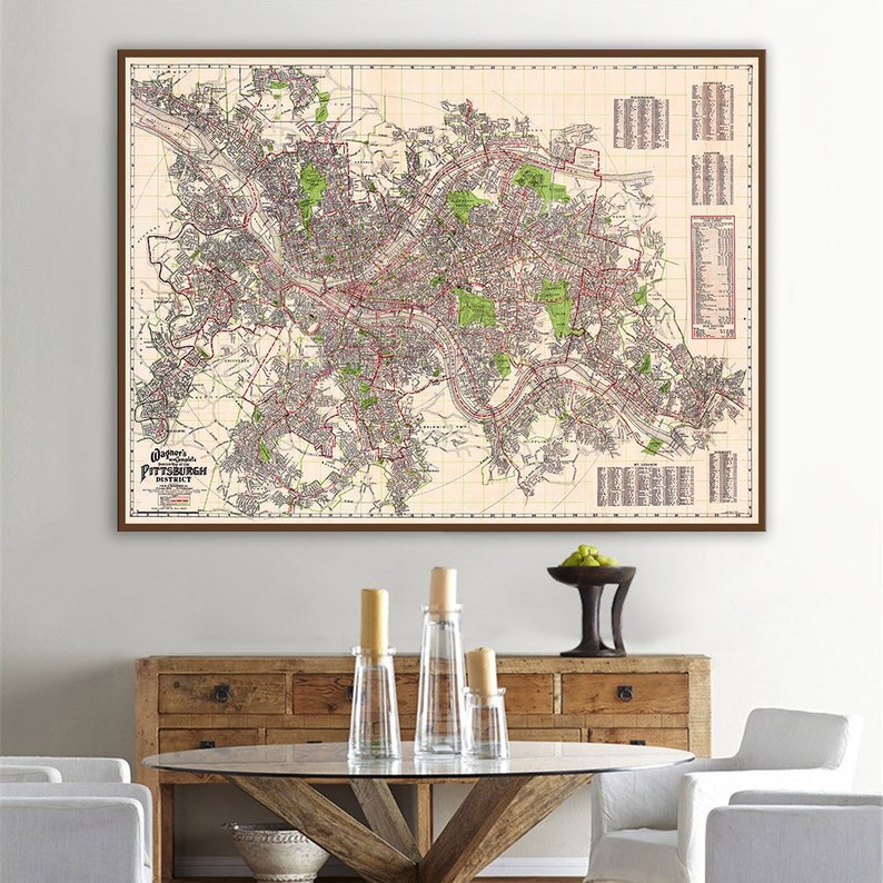 Vintage Map of Pittsburgh Old Pittsburgh Map Pittsburgh - Etsy