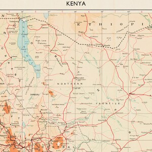 Vintage Map of Kenya, Old Kenya Map, Kenyan Wall Art, Kenyan Gifts ...