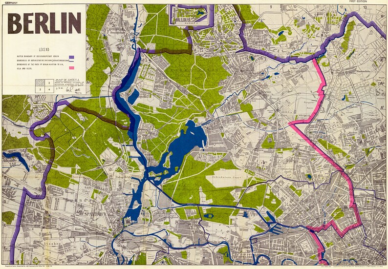 Berlin WW2 Berlin map Vintage Berlin map print Berlin wall | Etsy