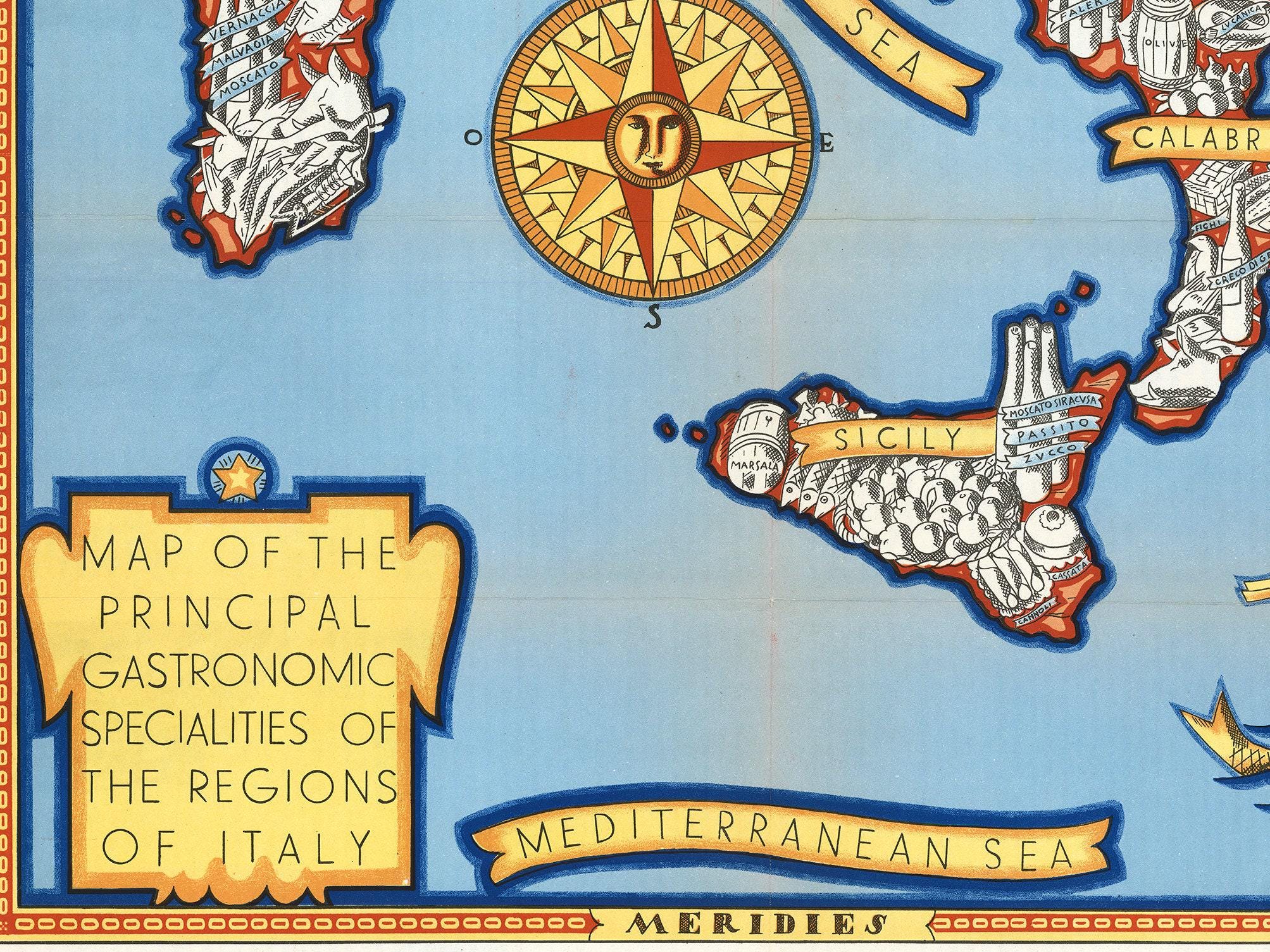Vintage Italian Food Map Poster | Gastronomic Map of Italy Print ...