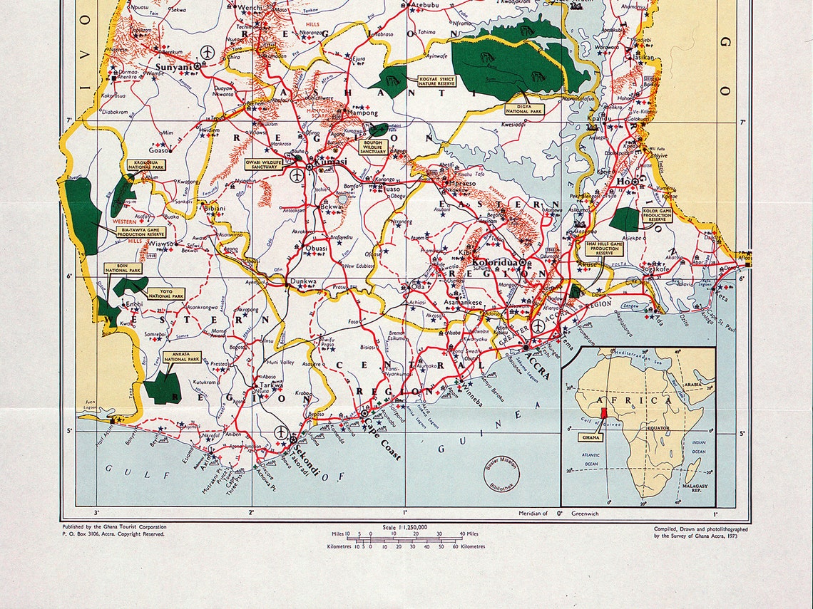Vintage Tourist Map of Ghana Old Ghana Map Ghana Print - Etsy