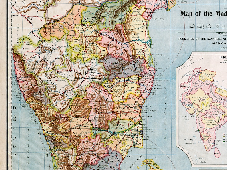 Vintage Map of the Madras Province Madras Presidency Madras | Etsy