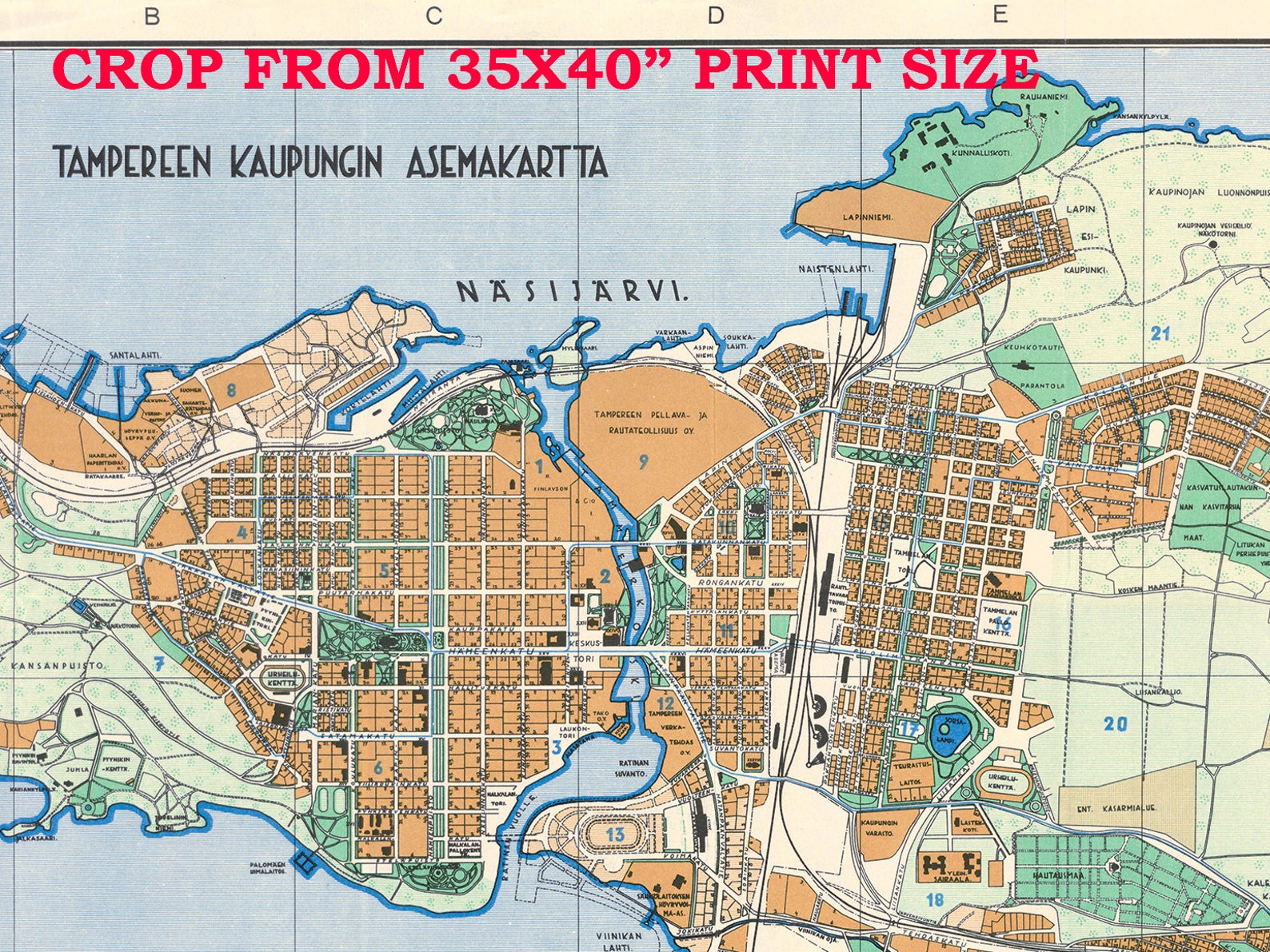 Vintage Map of Tampere Finland Old Tampere Map Tampere City - Etsy