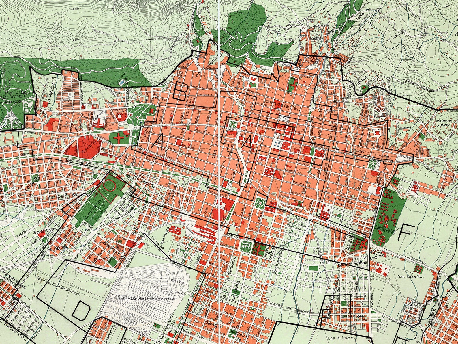 Mapa vintage de Bogotá antiguo mapa de Bogotá mapa de pared - Etsy México