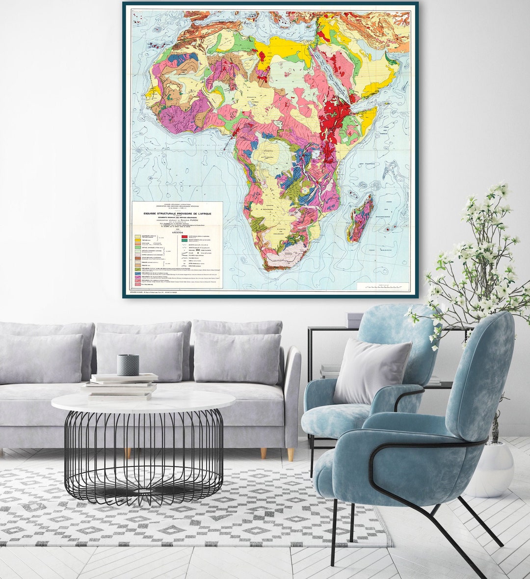 Vintage Africa Wall Map, Geological Map of Africa, African Home Decor ...