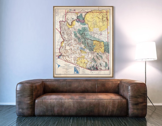 Wall Décor Wall Hangings Vintage map of Arizona Arizona wall map ...