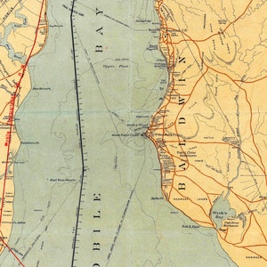 Vintage Map of Mobile AL, Covers All of Mobile Bay as Well as the ...