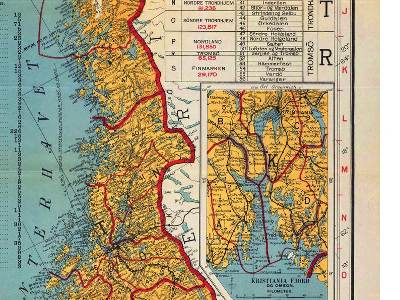 Vintage Map of Norway Old Norway Print Large Norway Wall - Etsy