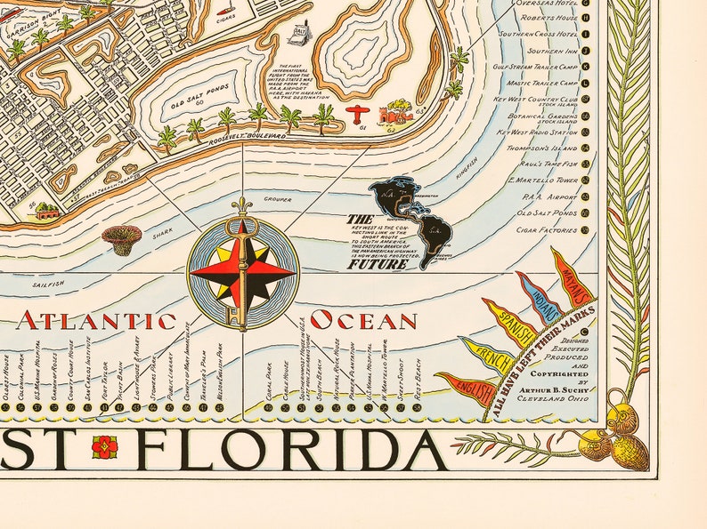 Decorative Florida Map of Key West Old Key West Florida Map - Etsy