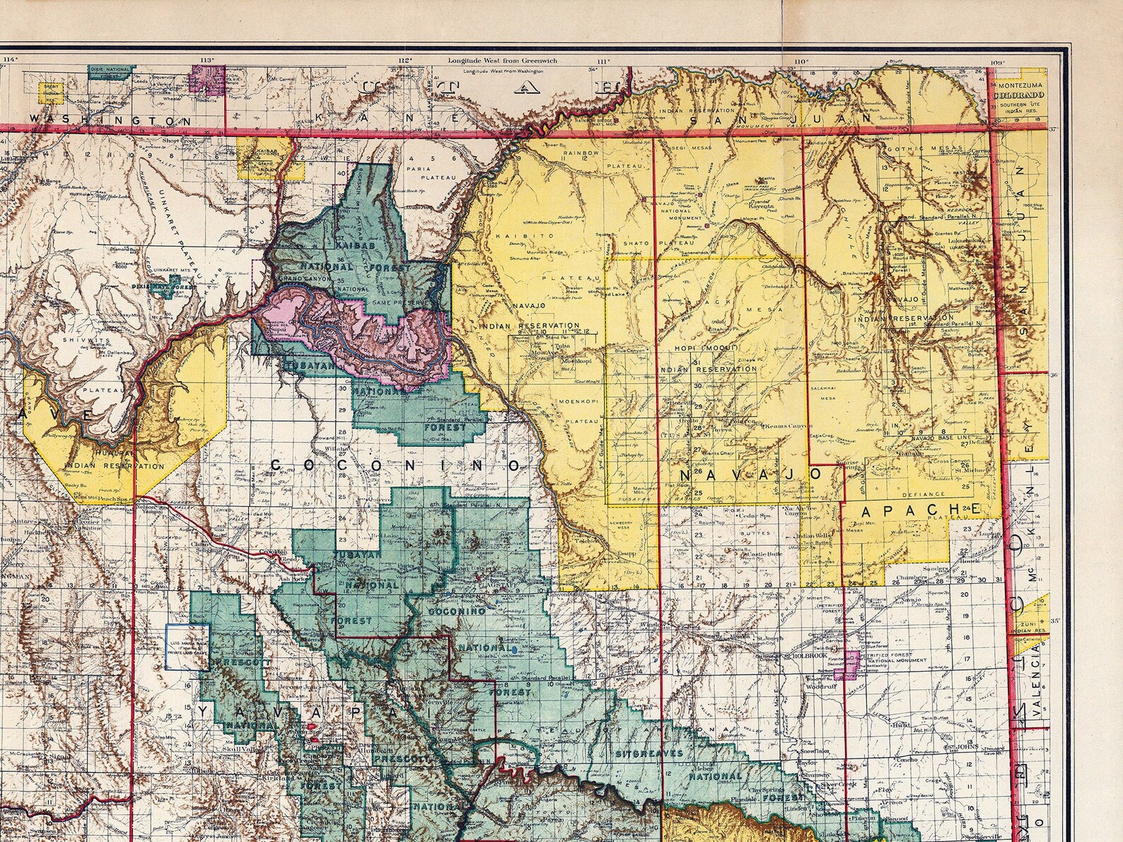 Vintage Arizona State Map Print American Indian Reservations - Etsy