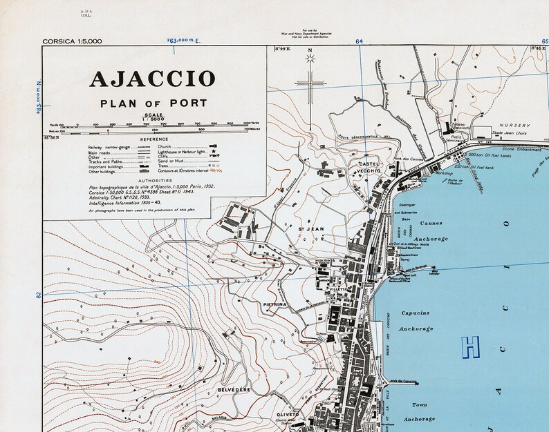 Vintage Map of Ajaccio Corsica Ajaccio Plan of Port Corsica - Etsy