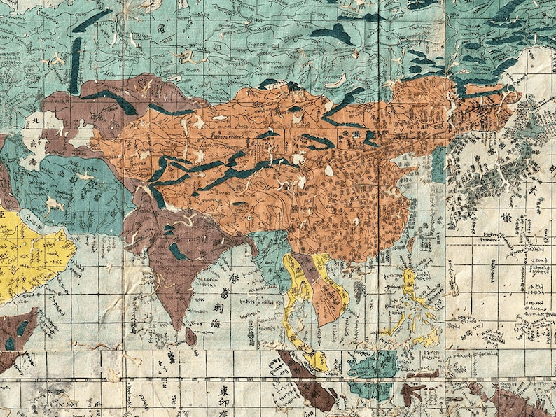 Vintage Japanese World Map Antique Japanese Wall Art Large - Etsy