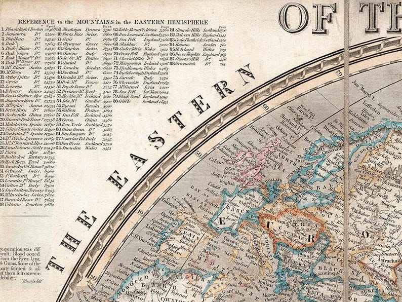 Antique 1839 Gilbert's New Map of the World - Vintage Wall Art Print ...