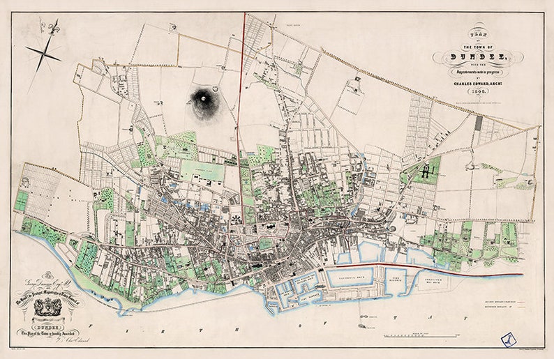 Vintage map of Dundee old Dundee map Dundee Scotland Dundee | Etsy