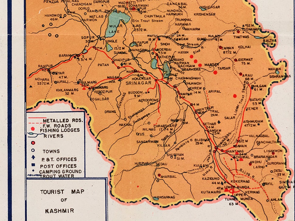 Jammu and Kashmir Map J&K Map Old Map of Jammu and Kashmir - Etsy Canada