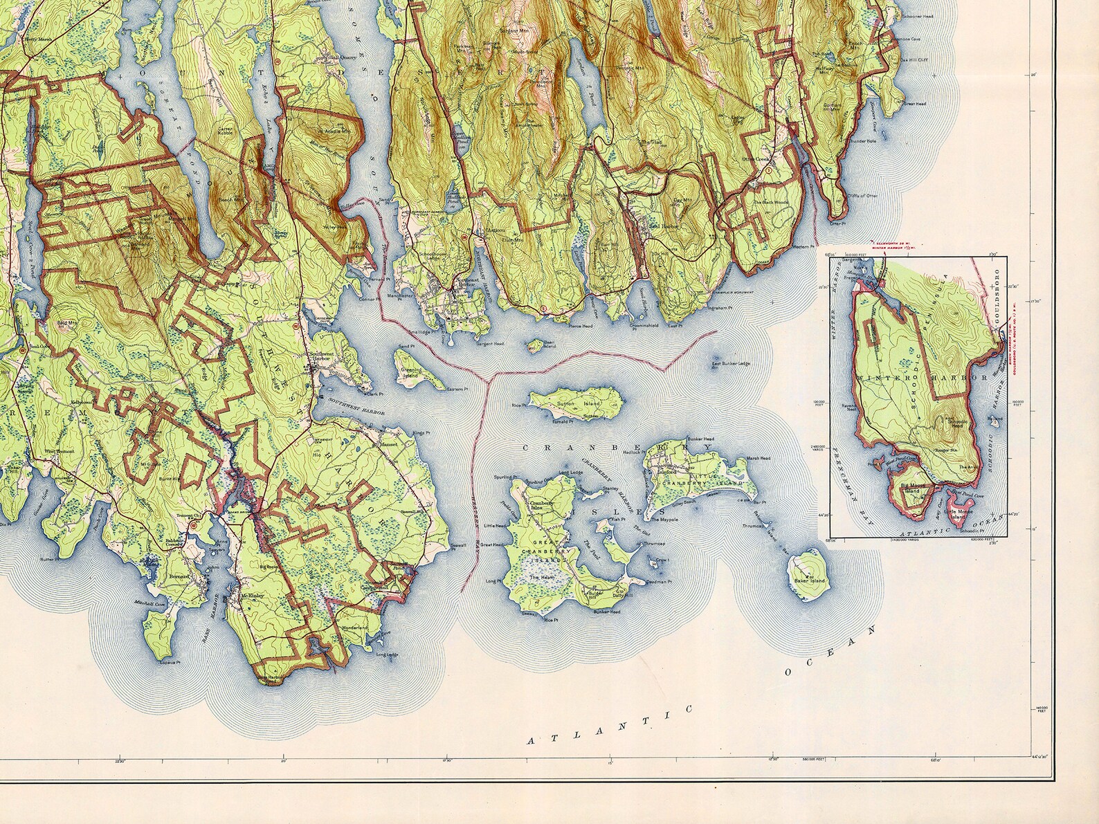Vintage Map of Acadia National Park and Vicinity Hancock - Etsy
