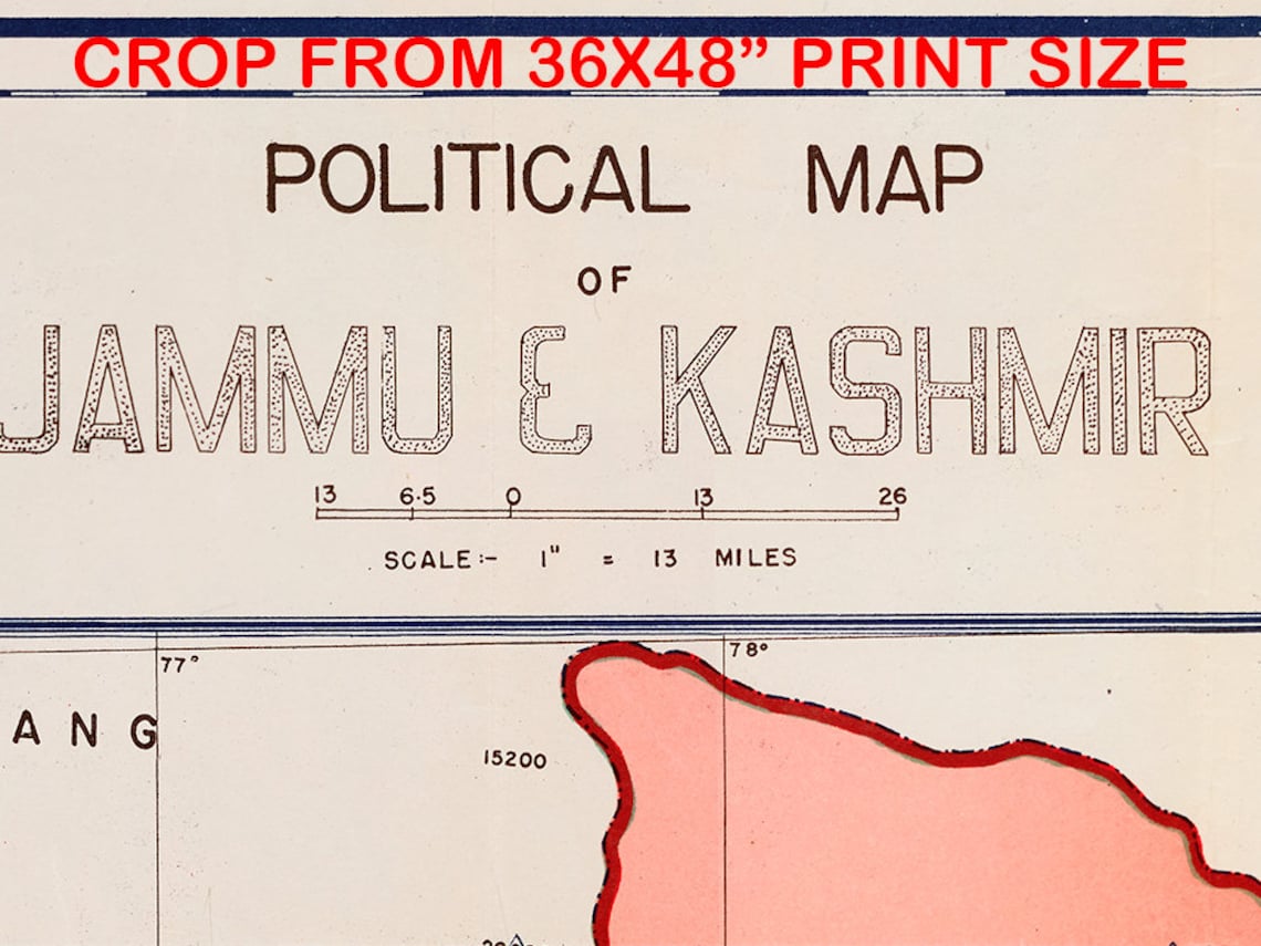 Jammu and Kashmir Map J&K Map Old Map of Jammu and Kashmir | Etsy India
