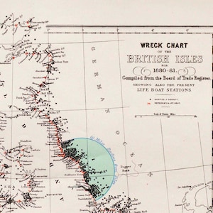 Shipwreck Chart of British Isles Showing the Life Boat Stations, Wreck ...