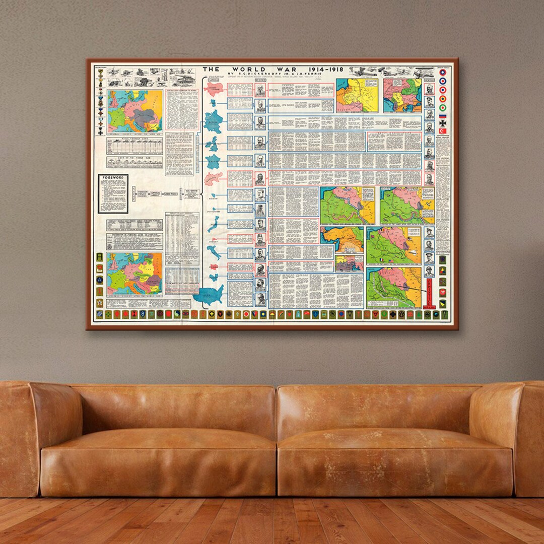 Vintage World War 1 Infographic Chart, WWI Maps, European Combat During ...