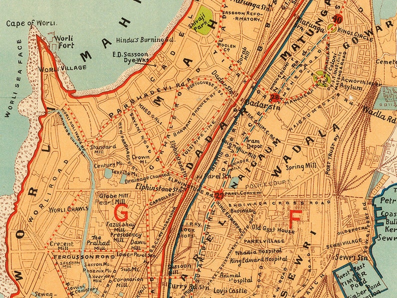 Old Mumbai Map Vintage Mumbai Print Mumbai Map Poster | Etsy