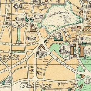 Vintage Pictorial Travel Map of Jerusalem, Shows Old City, New Quarter ...