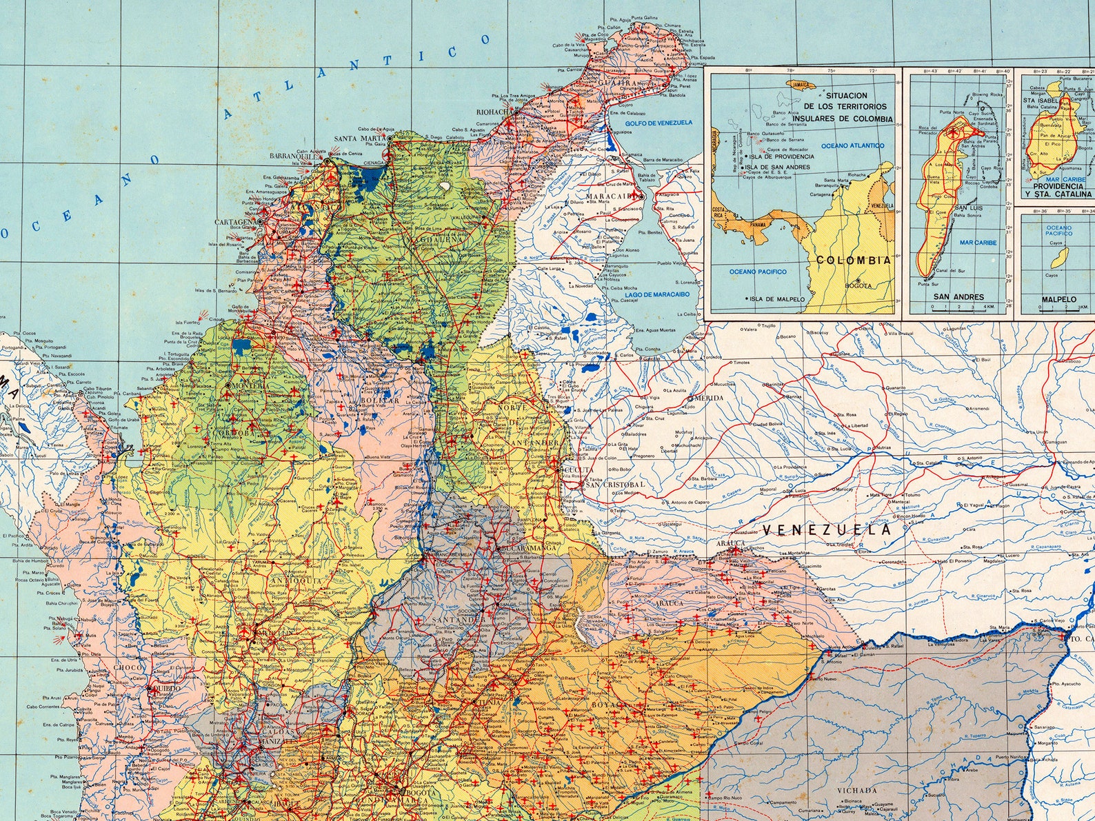 Colombia Wall Map Vintage Map of Colombia Old Colombia Map - Etsy