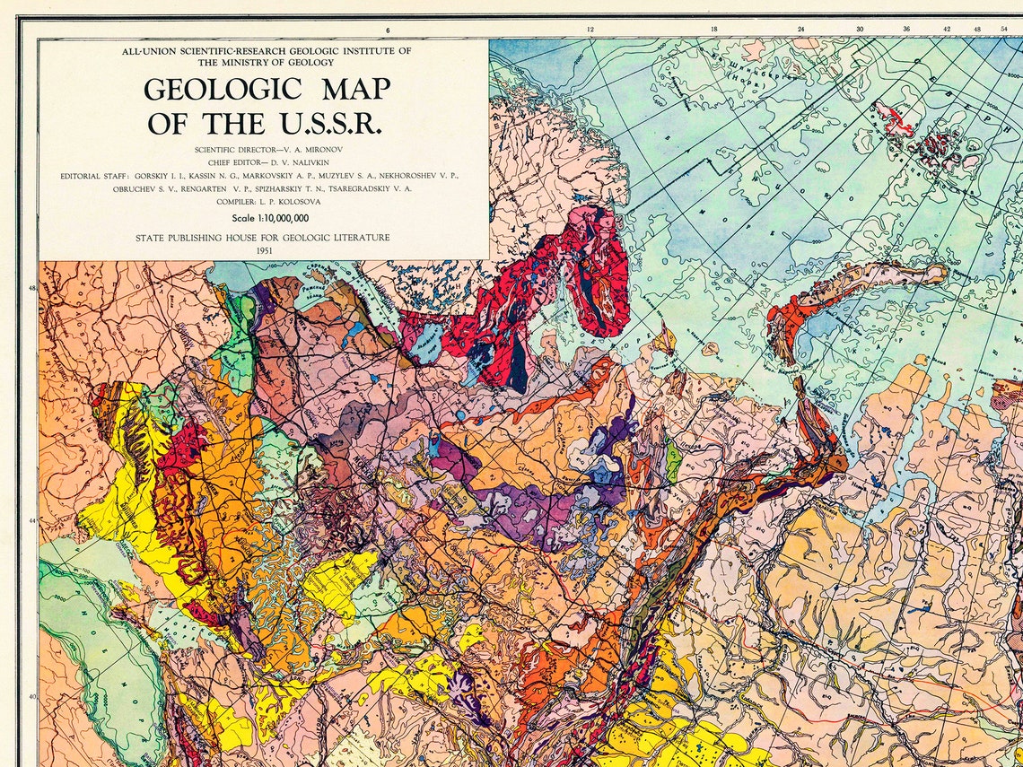 Soviet Russia Map Geologic Map of the Union of Soviet - Etsy Hong Kong