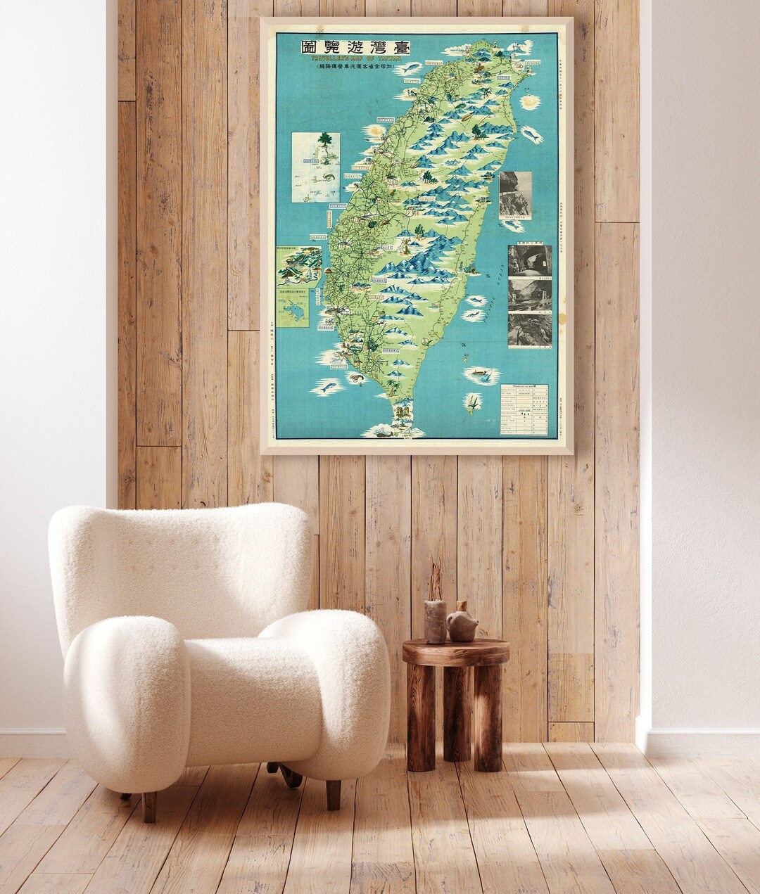 Traveller's Map of Taiwan, Vintage Illustrated Taiwan Map for Tourist ...