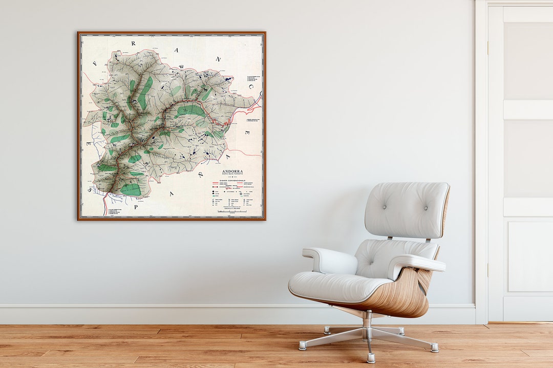 Vintage Tourist Map of Andorra, Old Andorra Print, Large Andora Decor ...