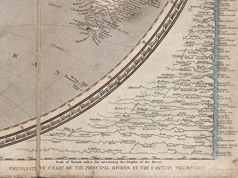 Antique 1839 Gilbert's New Map of the World - Vintage Wall Art Print ...