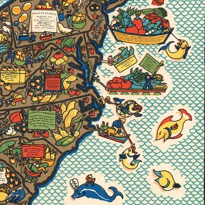 A Food Map of the United States, Vintage United States Gastronomy Map ...