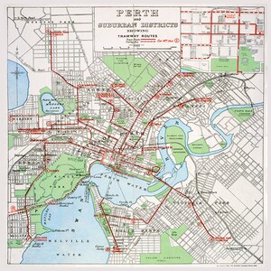 Vintage Map of Perth Australia , Old Perth Map, Australian Maps ...