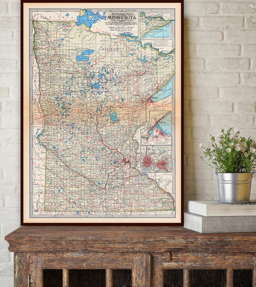 Vintage Map of Minnesota, Old Minnesota State Decor, Large Minnesota ...