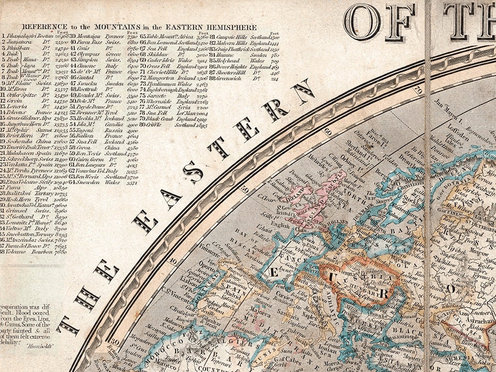 Striking Large Format Map of the World Charts of Mountains - Etsy Australia