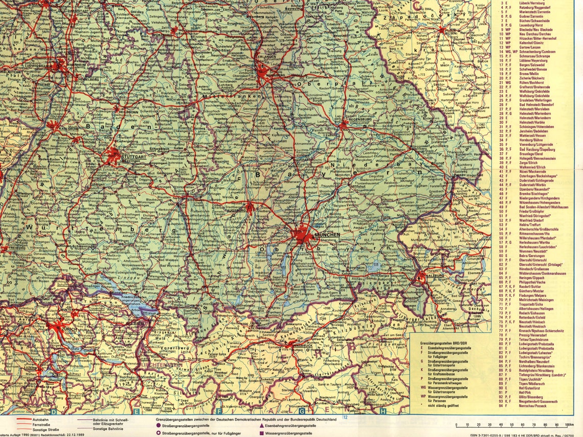 Map of East Germany and West Germany 1989 GDR & FRG Border | Etsy UK