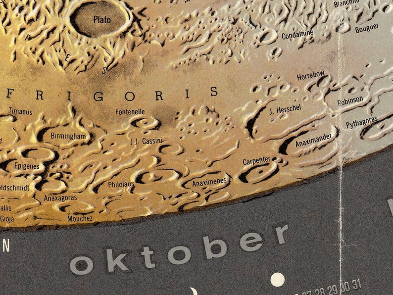 Moon Wall Art Moon Map Showing Relief Surface Markings and | Etsy