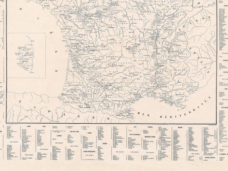 Vintage 1861 Wine Cartography - Historical Wine Lover Gift - Antique ...