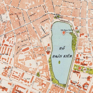 Vintage Map of Hanoi, Hanoi City Map, Hanoi Print, Vietnam Maps, Hanoi ...