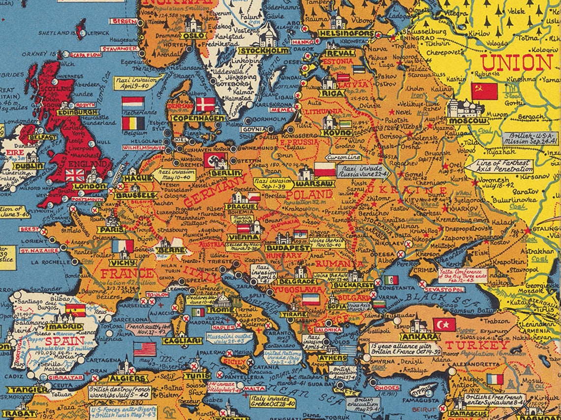 World War 2 events dated events map of world conquests Axis | Etsy