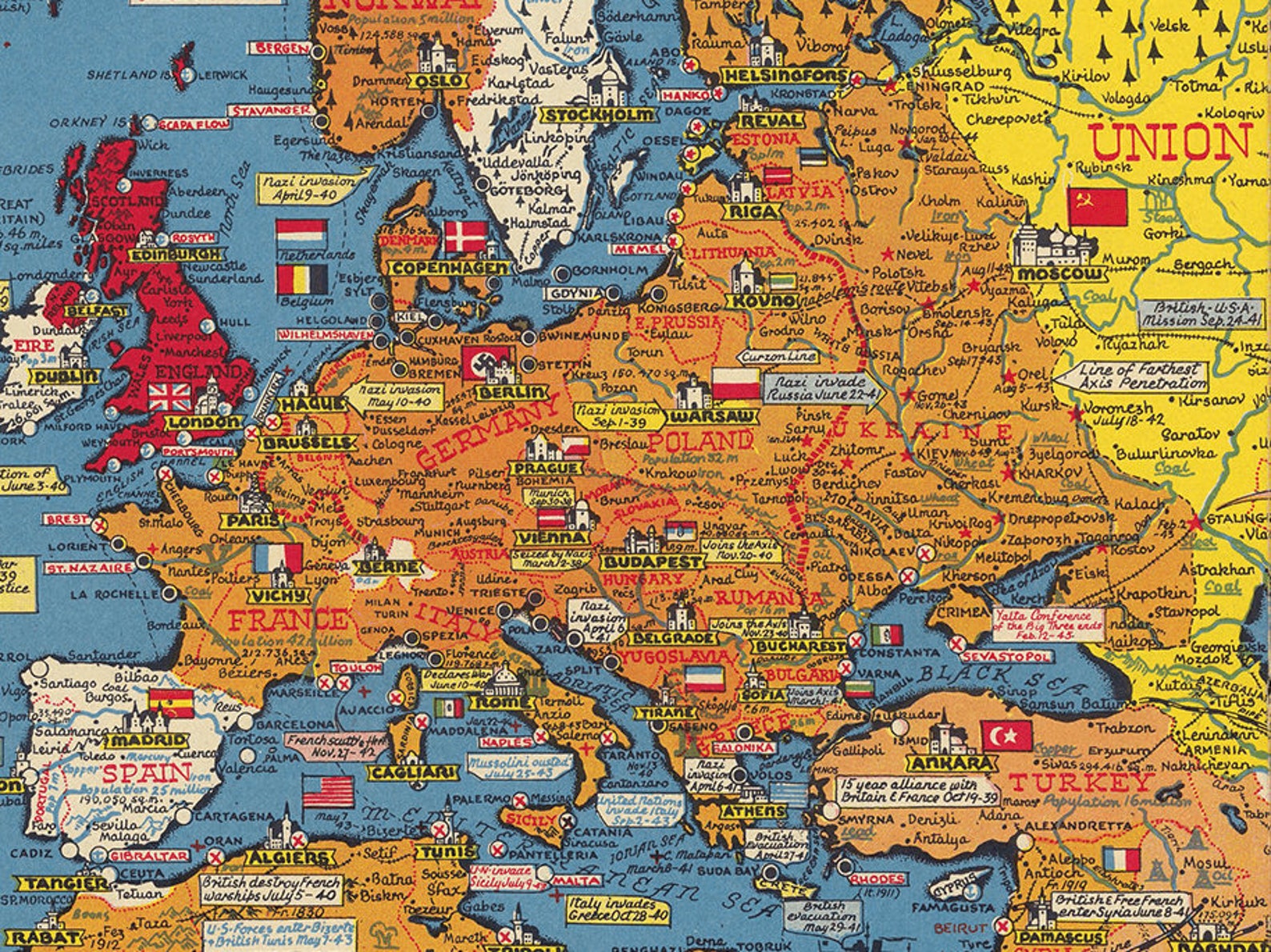 World War 2 events dated events map of world conquests Axis | Etsy