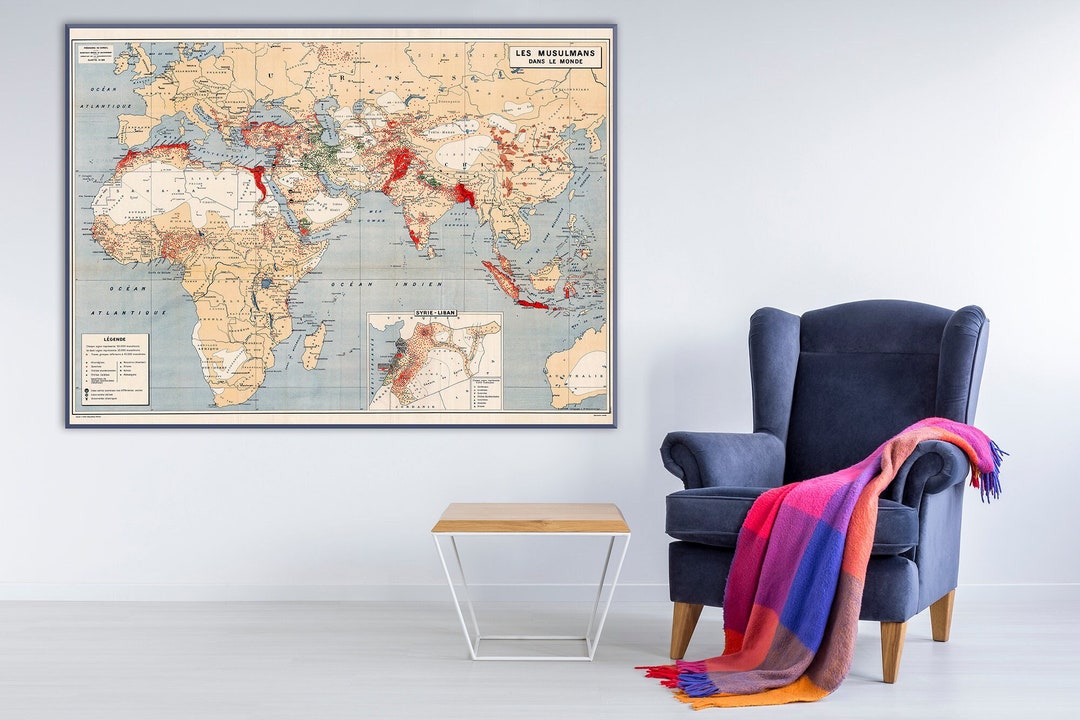 Vintage Map of the Distribution of Islam Throughout the World, Map ...