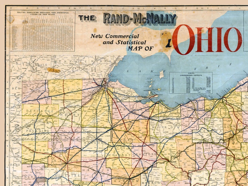 Vintage Map of Ohio Old Ohio Print Ohio State Poster Map - Etsy