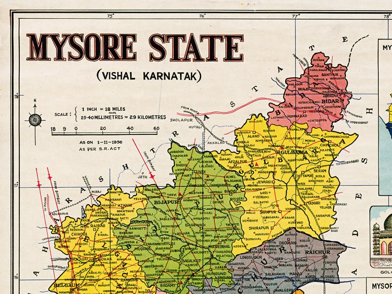 Vintage Map of the Mysore State Kingdom of Mysore Mysore - Etsy