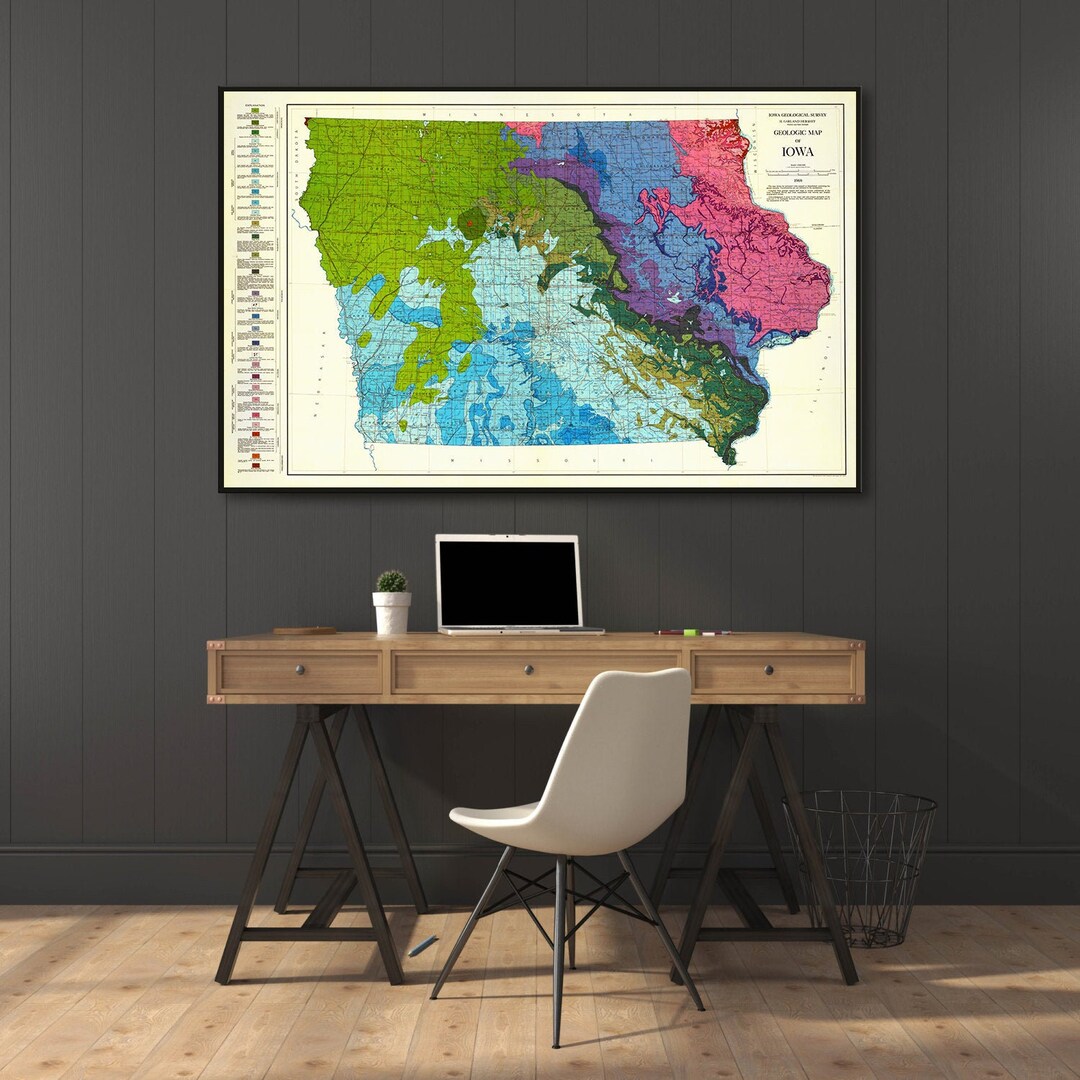 Vintage Geologic Map of Iowa, This Map Shows the Indurated Rocks ...