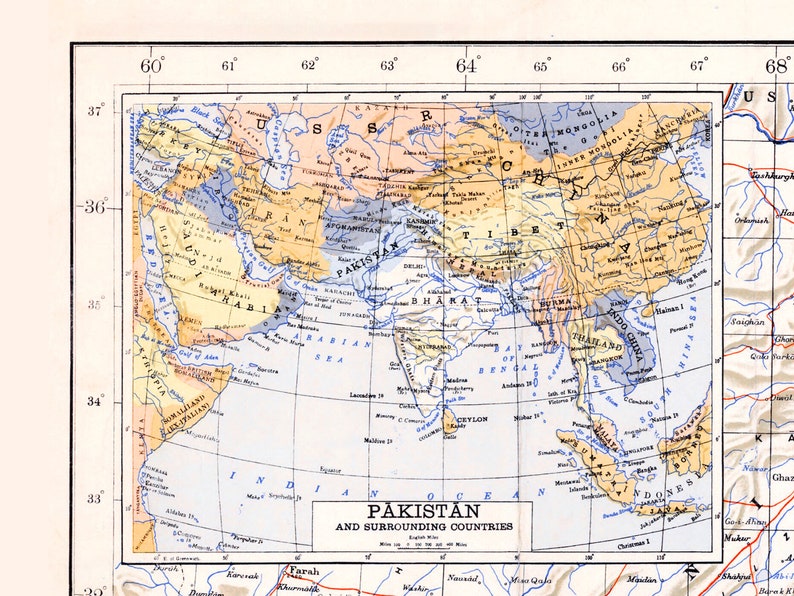 Old Pakistan Map Pakistan Wall Map Inset: East Pakistan - Etsy Canada
