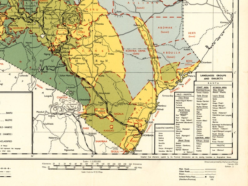 Old Kenya Map Tribal & Ethnographic Map of Kenya Kenya Wall | Etsy