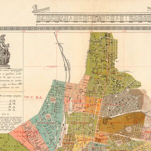 Vintage Map of Athens and Its Ancient and Modern Quarters, Old Athens ...