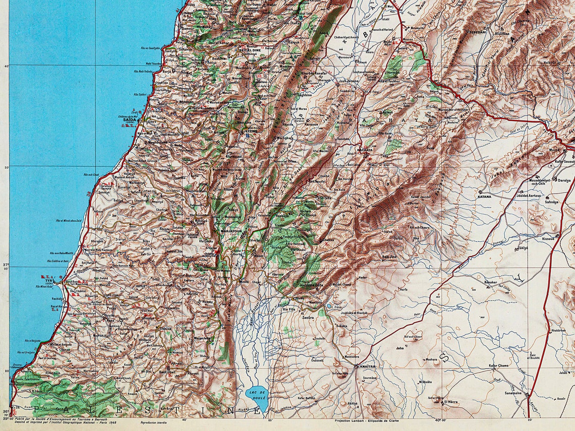 Lebanon Map Vintage Old Lebanon Map Print Lebanese Gift - Etsy